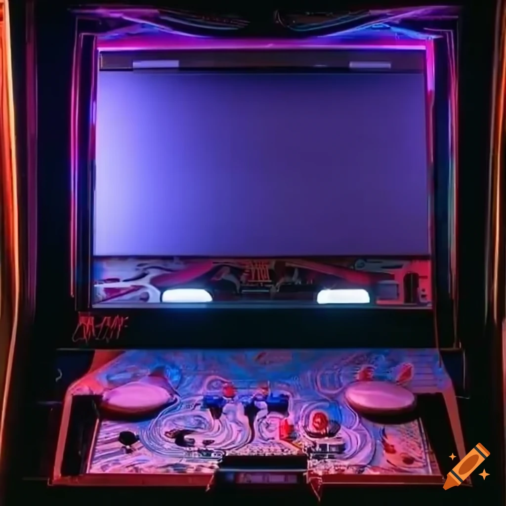 Close up of a cathodic screen of an arcade video game cabinet on Craiyon