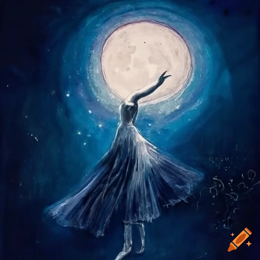 Ballet dancers in a celestial dreamscape influenced by the moon on Craiyon