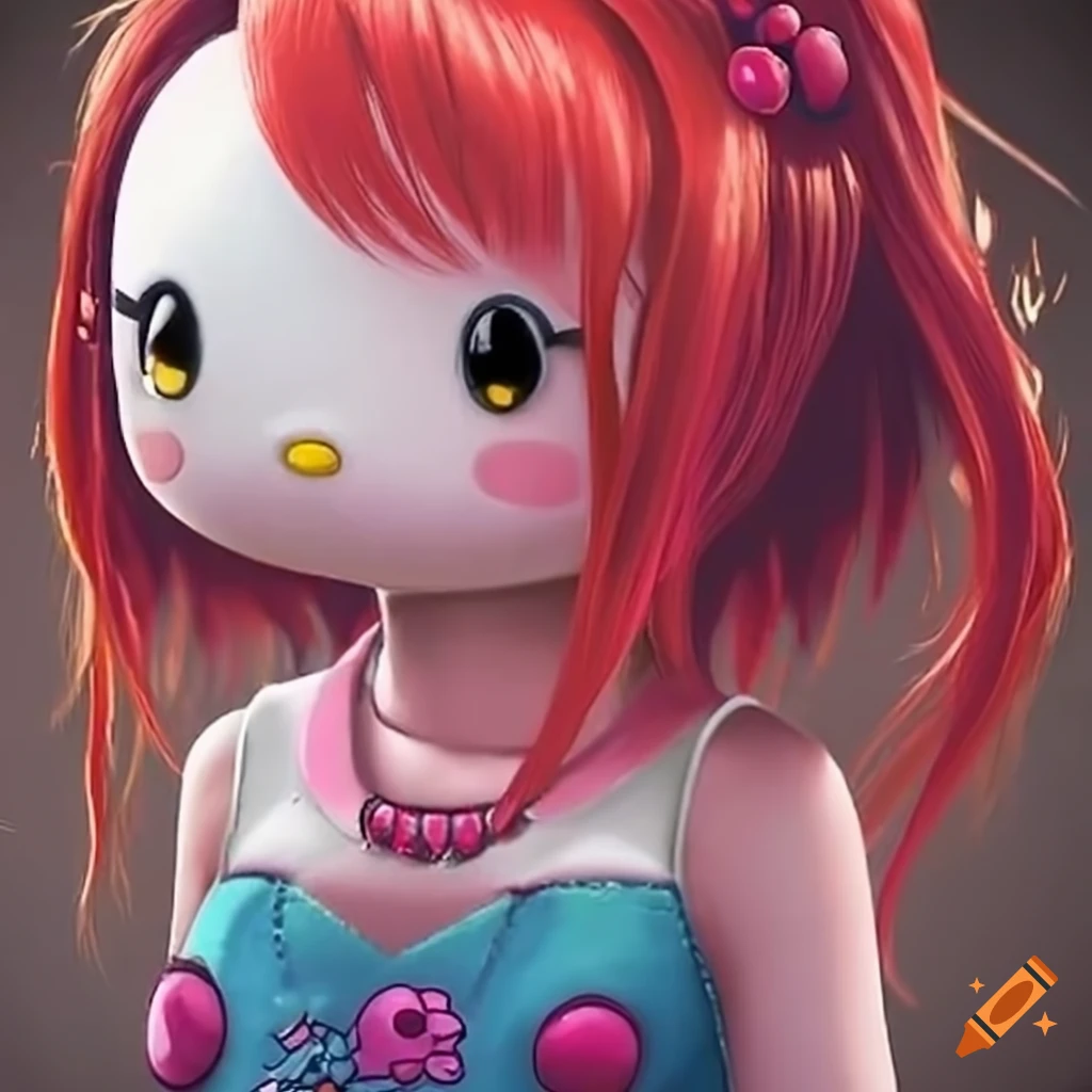 Red-haired hello kitty character on Craiyon