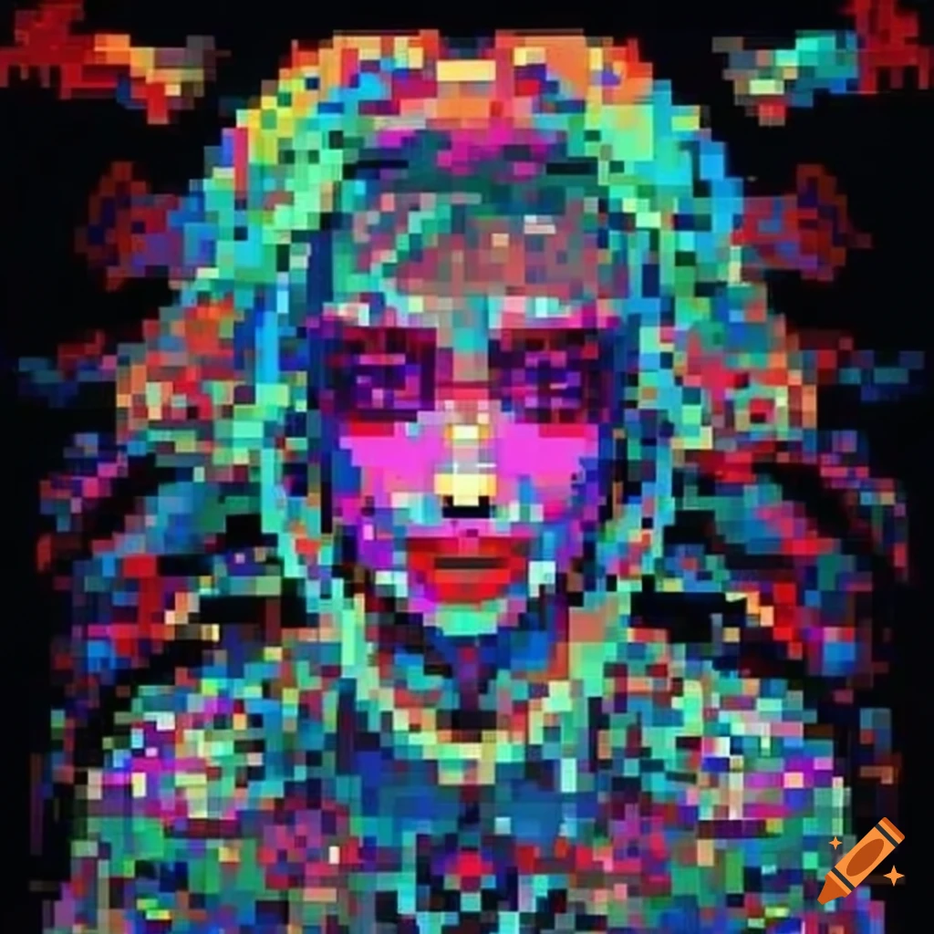 Abstract pixel art in psychedelic colors on Craiyon