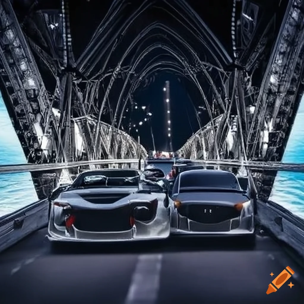 Sports cars on a large bridge on Craiyon