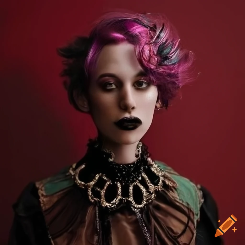 Androgynous victorian whimsigoth punk in jewel tones on Craiyon