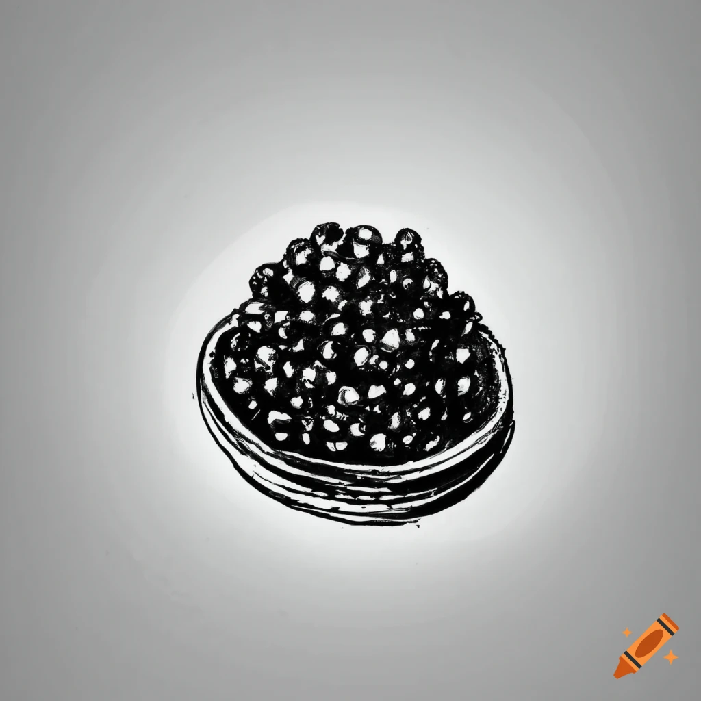 Hand-drawn black and white illustration of caviar on Craiyon