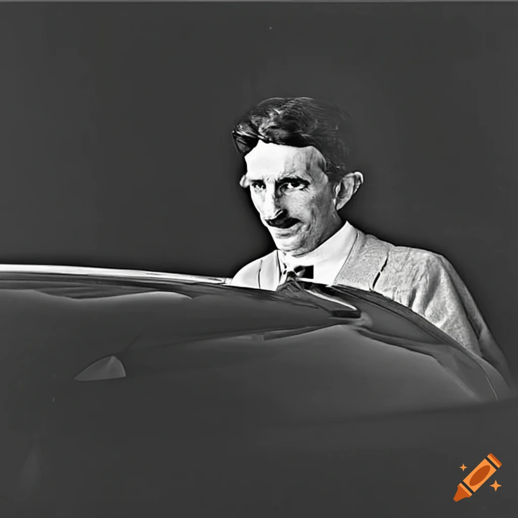 Nikola tesla driving a car on Craiyon