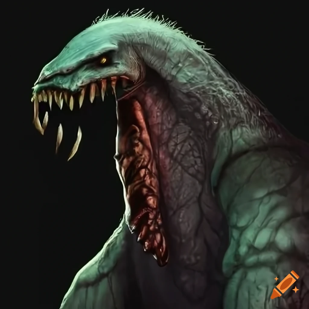 Strange monster with black skin and mutated face on Craiyon