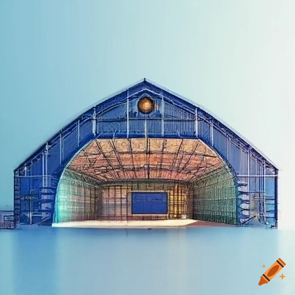 Complex futuristic blueprints with monumental roof design on Craiyon