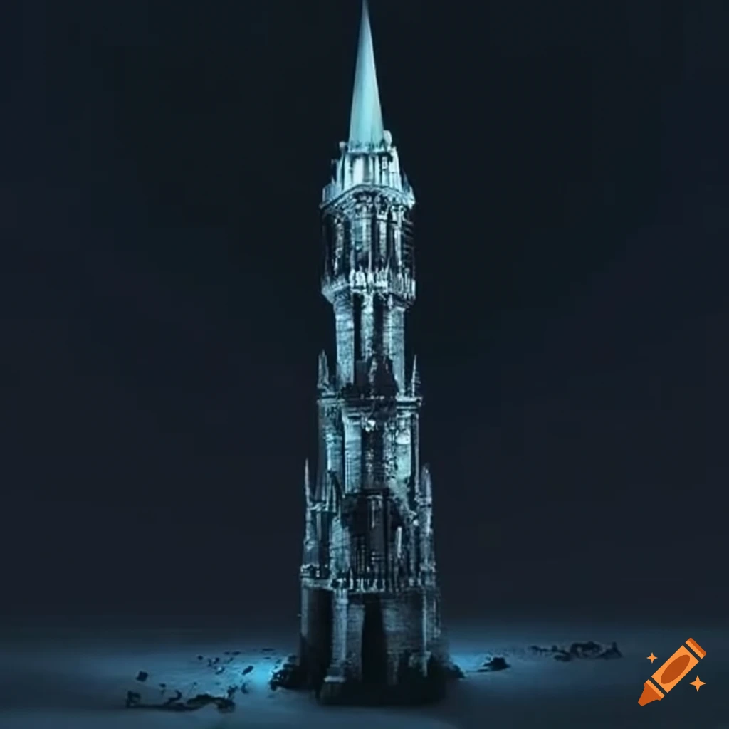 Tall dark tower with lights on on Craiyon