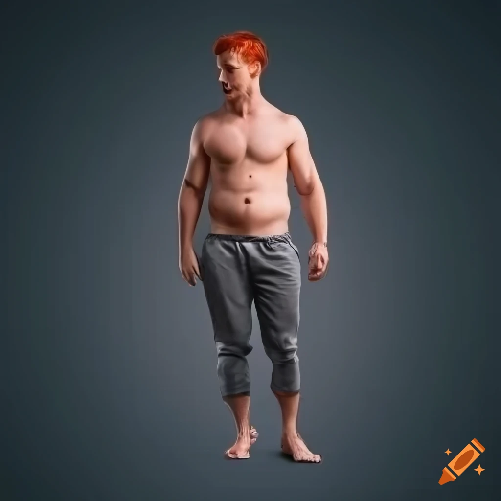 Stocky man with red hair in grey sweatpants full body portrait on Craiyon