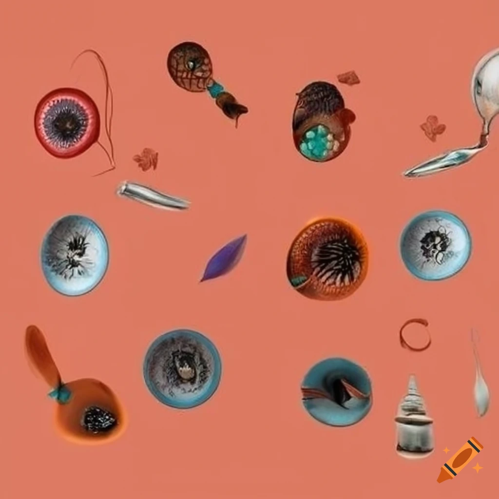 Eclectic and peculiar objects arranged in a whimsical composition on ...