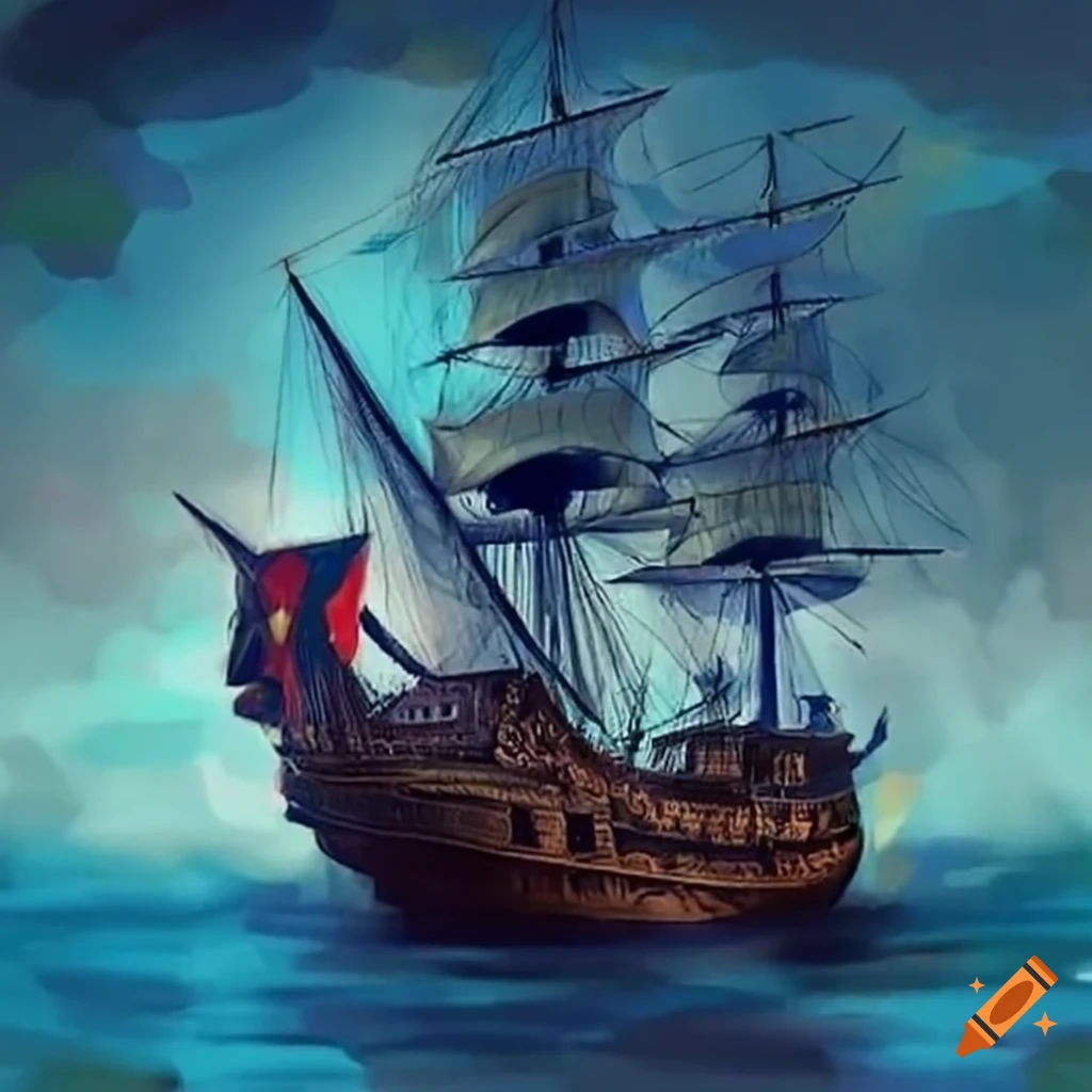 Côlon cristobal on his ship with his team on Craiyon