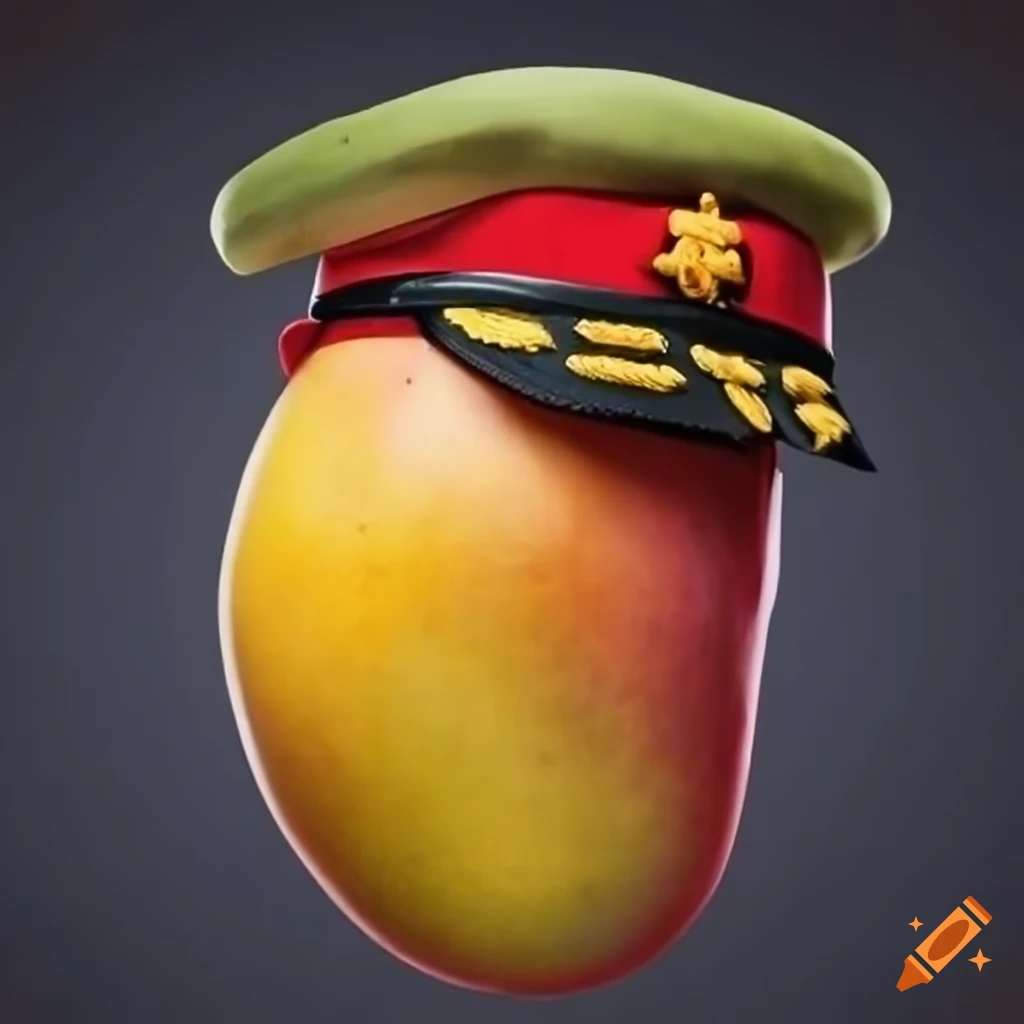 Mango wearing a military hat in a satirical representation on Craiyon