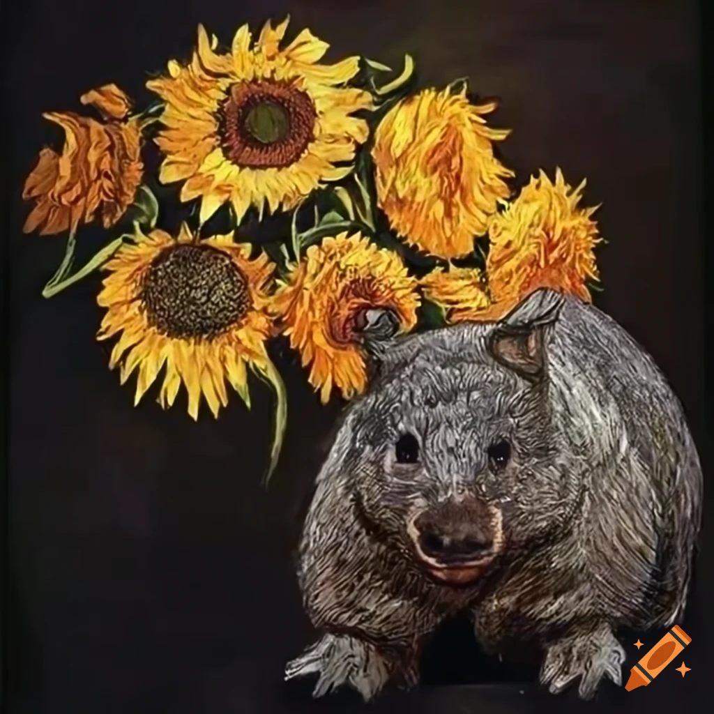 Van gogh style sunflowers with big wombat on Craiyon
