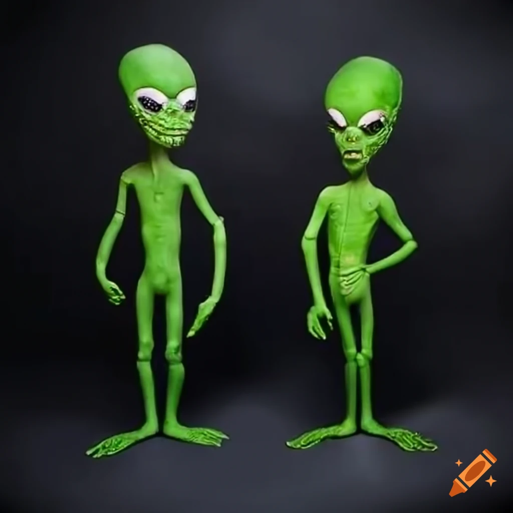 Whimsical group with three green aliens and one red alien on Craiyon