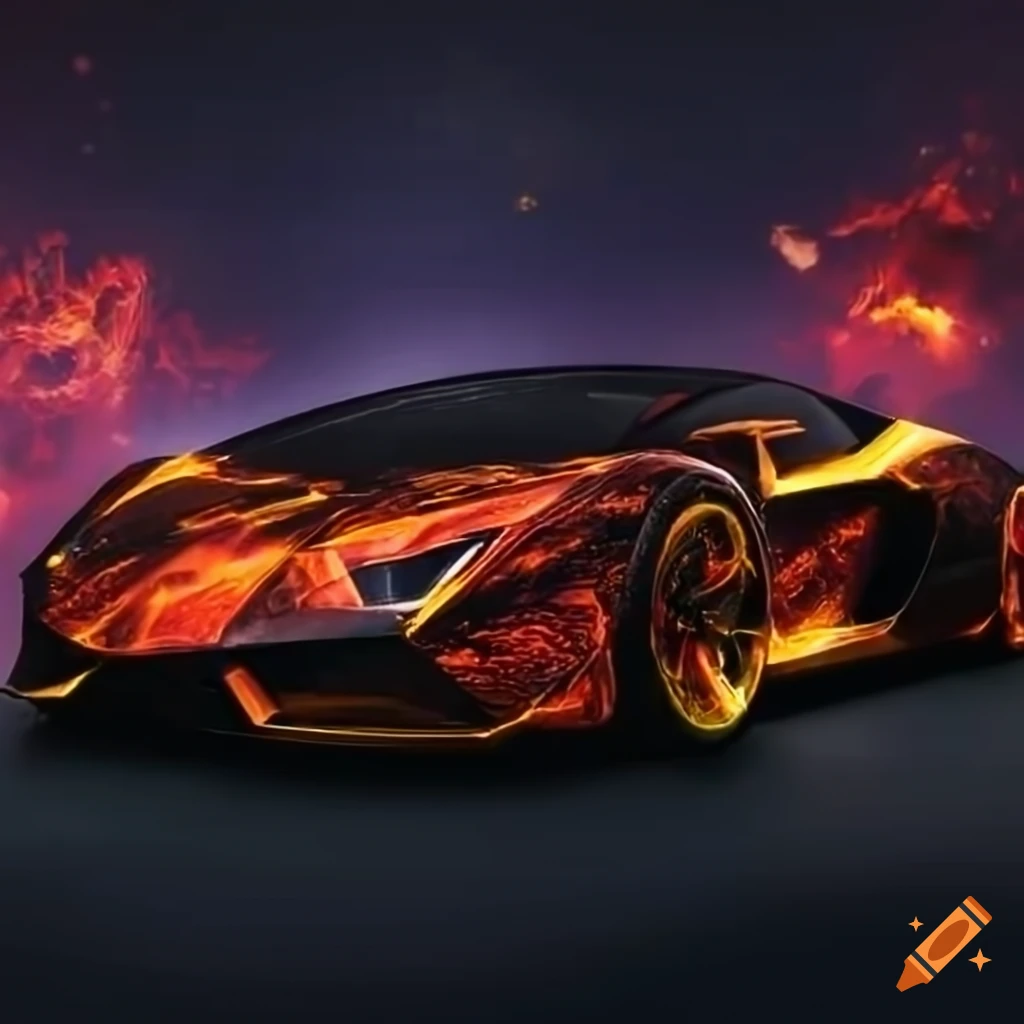 Concept lamborghini with lava background and planet stars on Craiyon