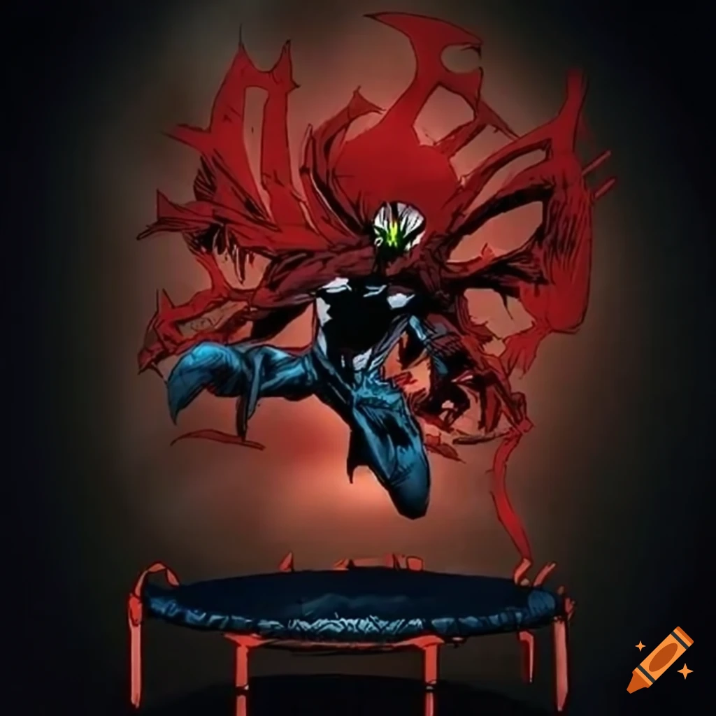 Spawn character jumping on a trampoline on Craiyon