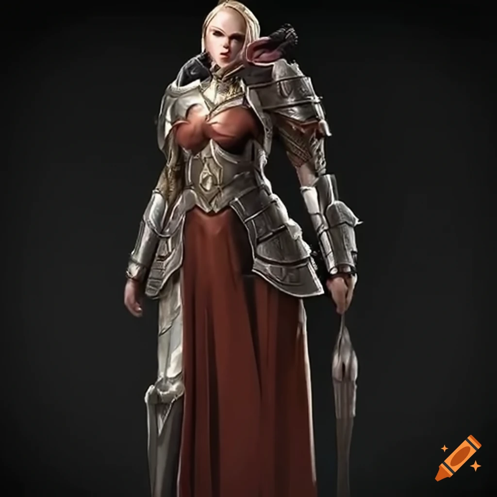 Female warrior in form fitting armor preparing for combat on Craiyon