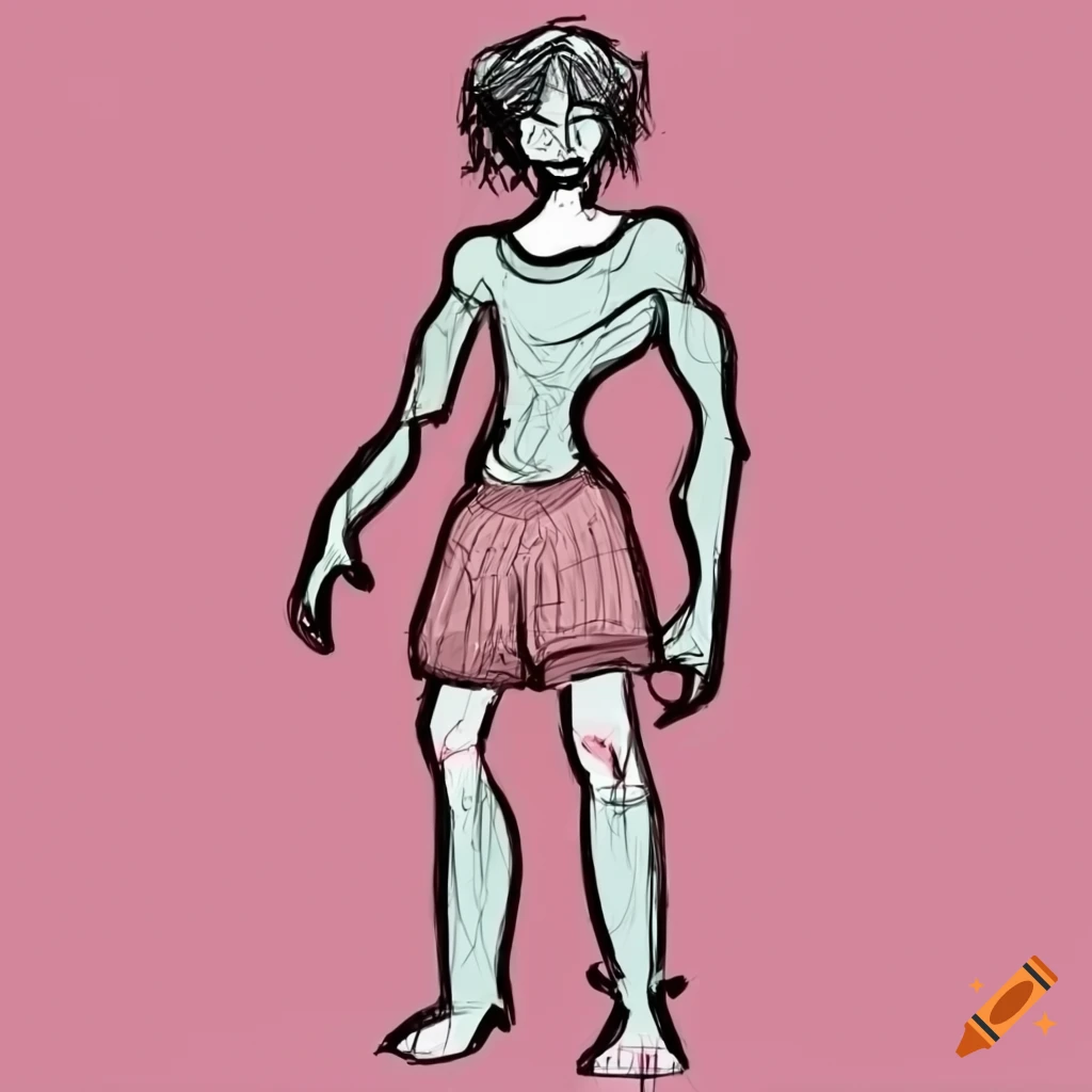 Sketch of a character in simple full-body view on Craiyon