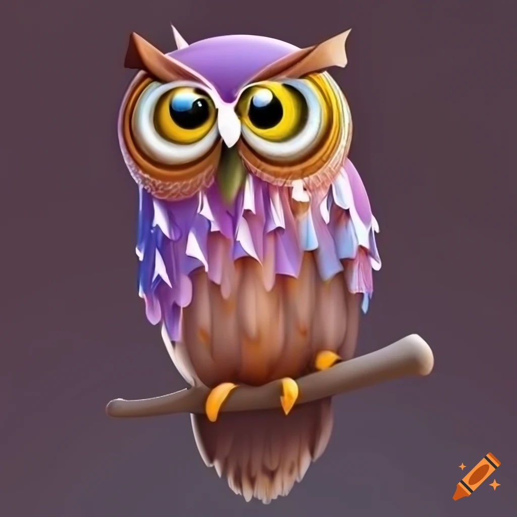 Funny 3d render clip art of vibrant owls on Craiyon