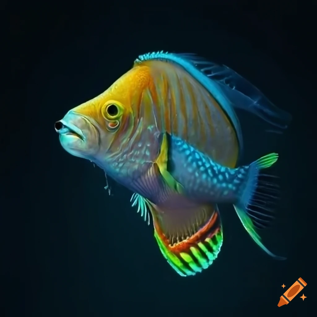Group of vibrant exotic fish in hyper-sharp microphotorealistic ...