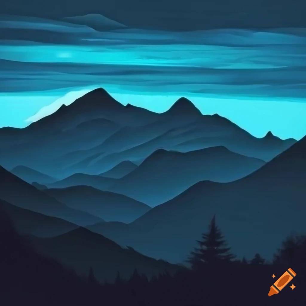 Mountain landscape in greyscale with a blue tint on Craiyon