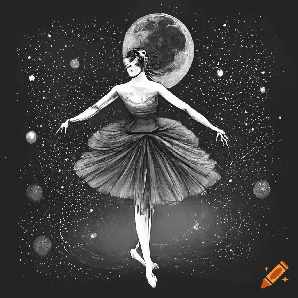 Ballet dancers in a celestial dreamscape influenced by the moon on Craiyon