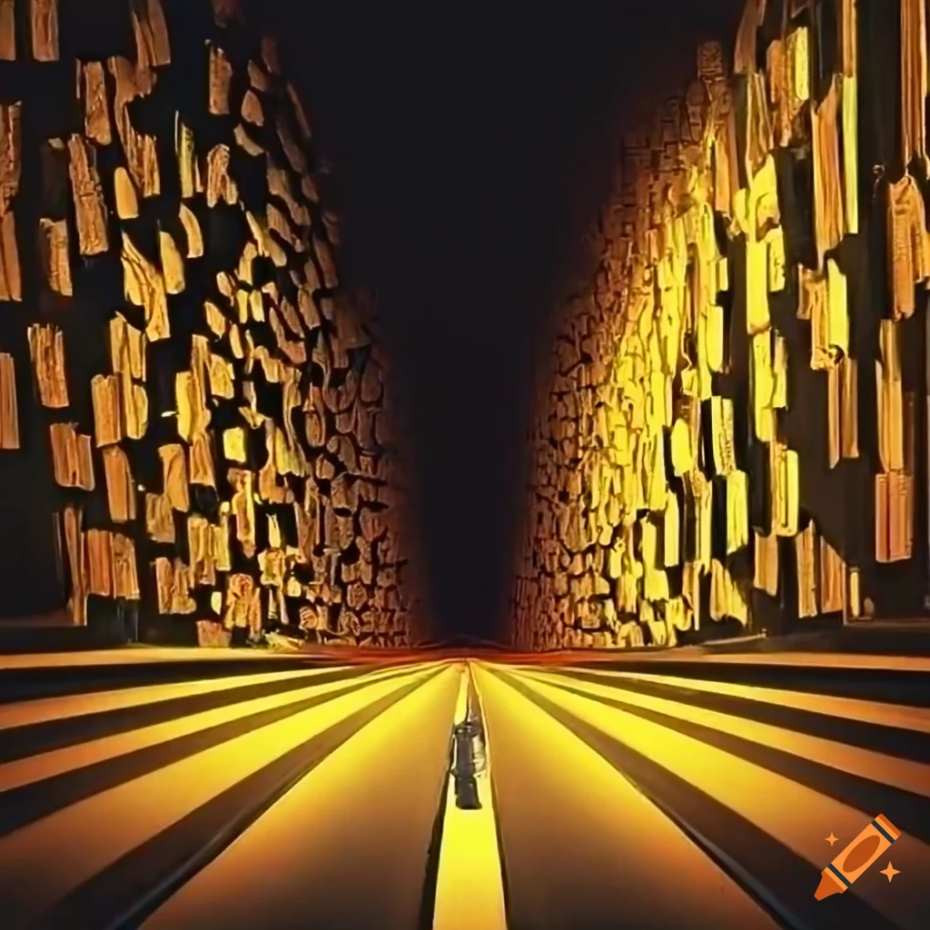 Golden road surrounded by chaos on Craiyon