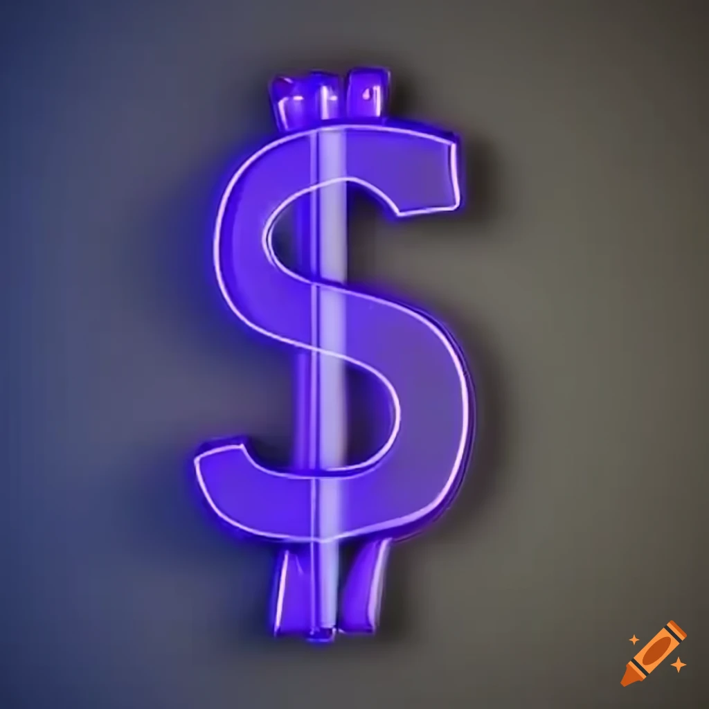 Realistic blue and purple neon glow dollar sign on Craiyon
