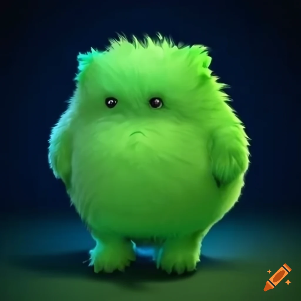 Happy furry chubby creature in green on Craiyon