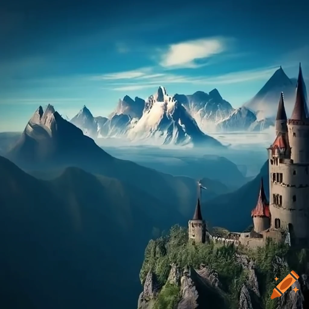 Realistic castle in a high mountain landscape on Craiyon