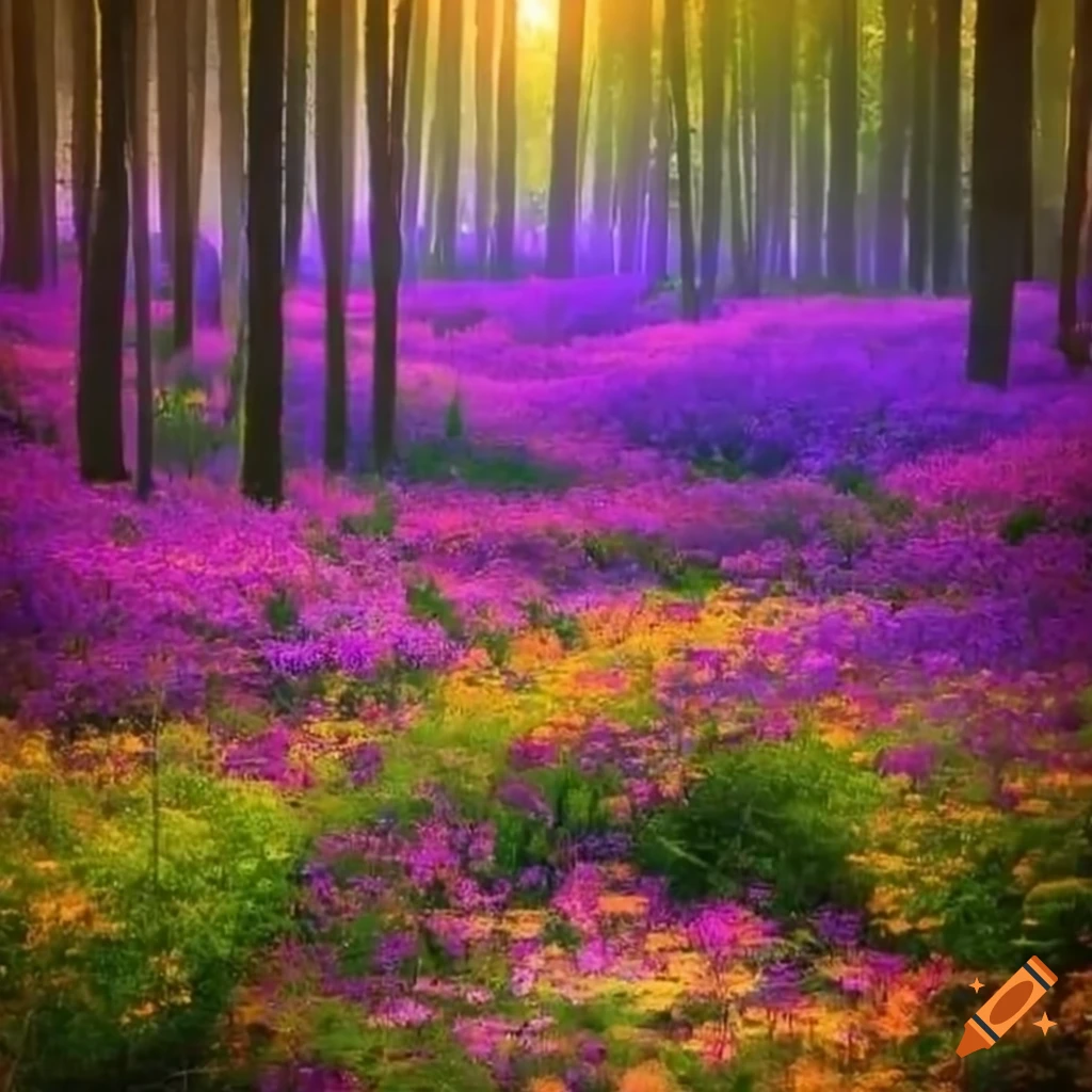 Beautiful forest blooming with thousands of flowers on Craiyon
