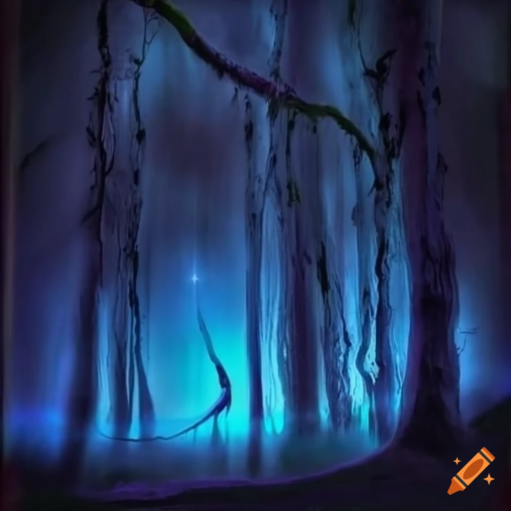 Alien environment with bioluminescent trees communicating through ...