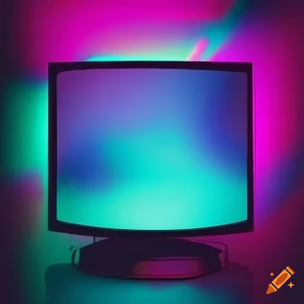 Close-up of cathodic tv screen with retrowave aesthetic on Craiyon