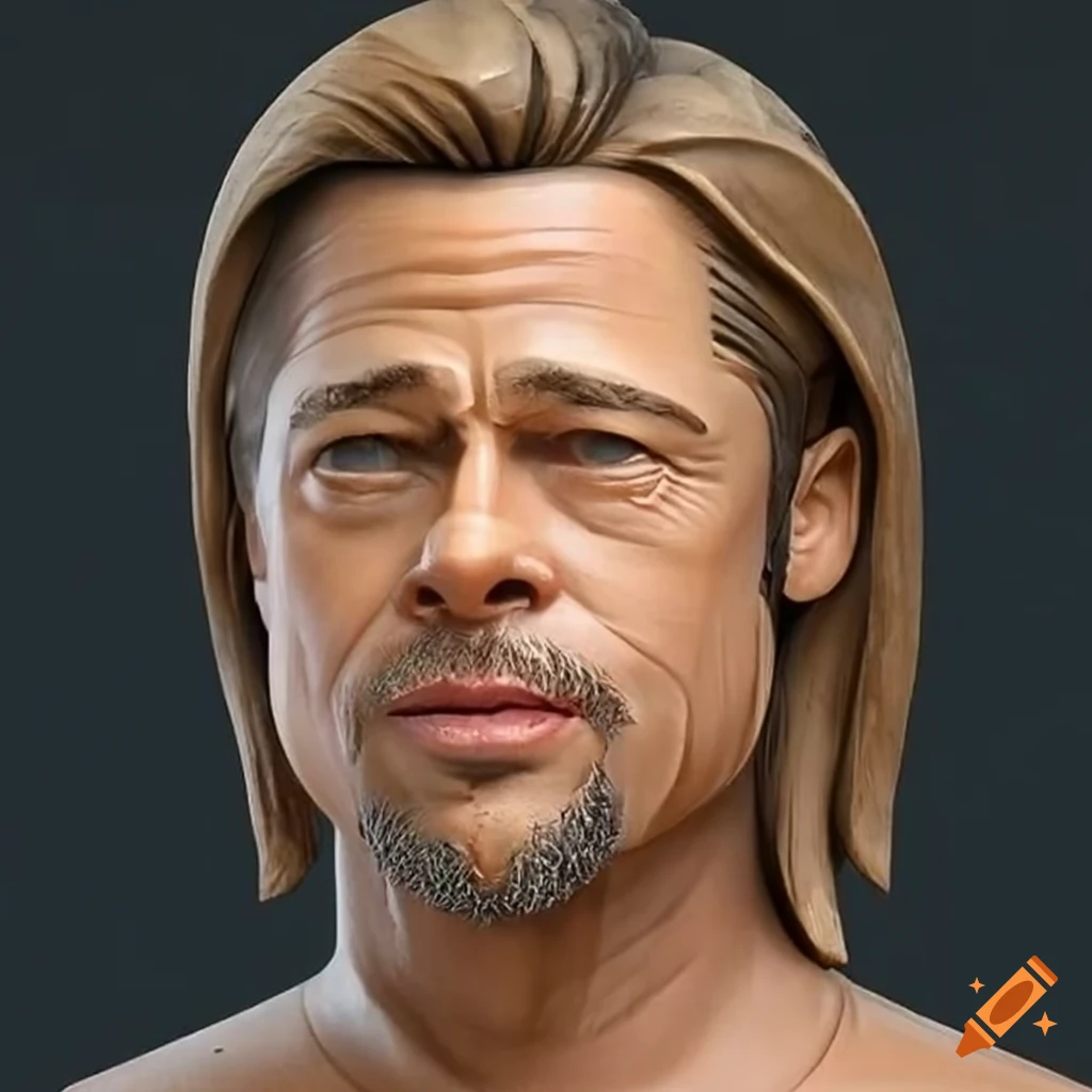 Realistic wooden bust of a handsome man's face on Craiyon