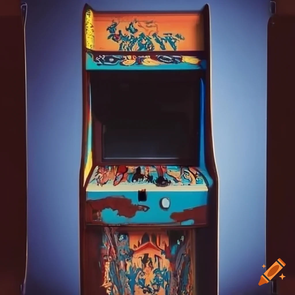 Close up of a vintage arcade cabinet cathodic screen on Craiyon