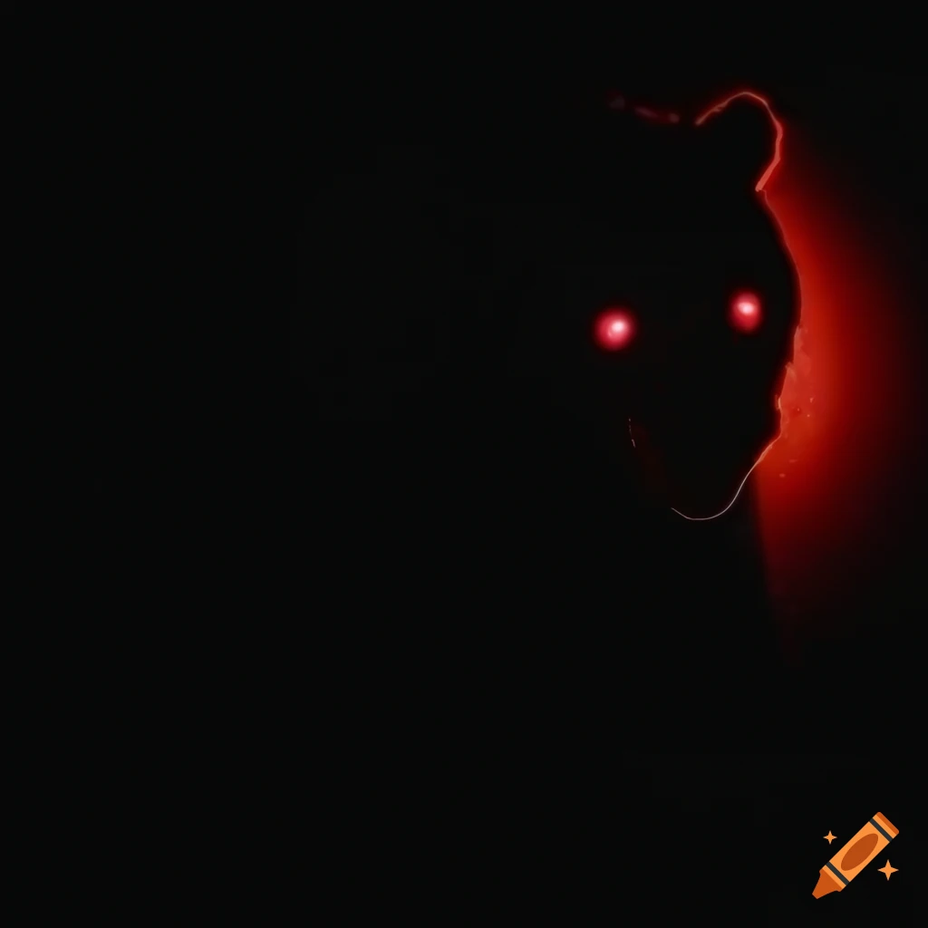 Silhouette of a bear with glowing red eyes in a dark setting on Craiyon