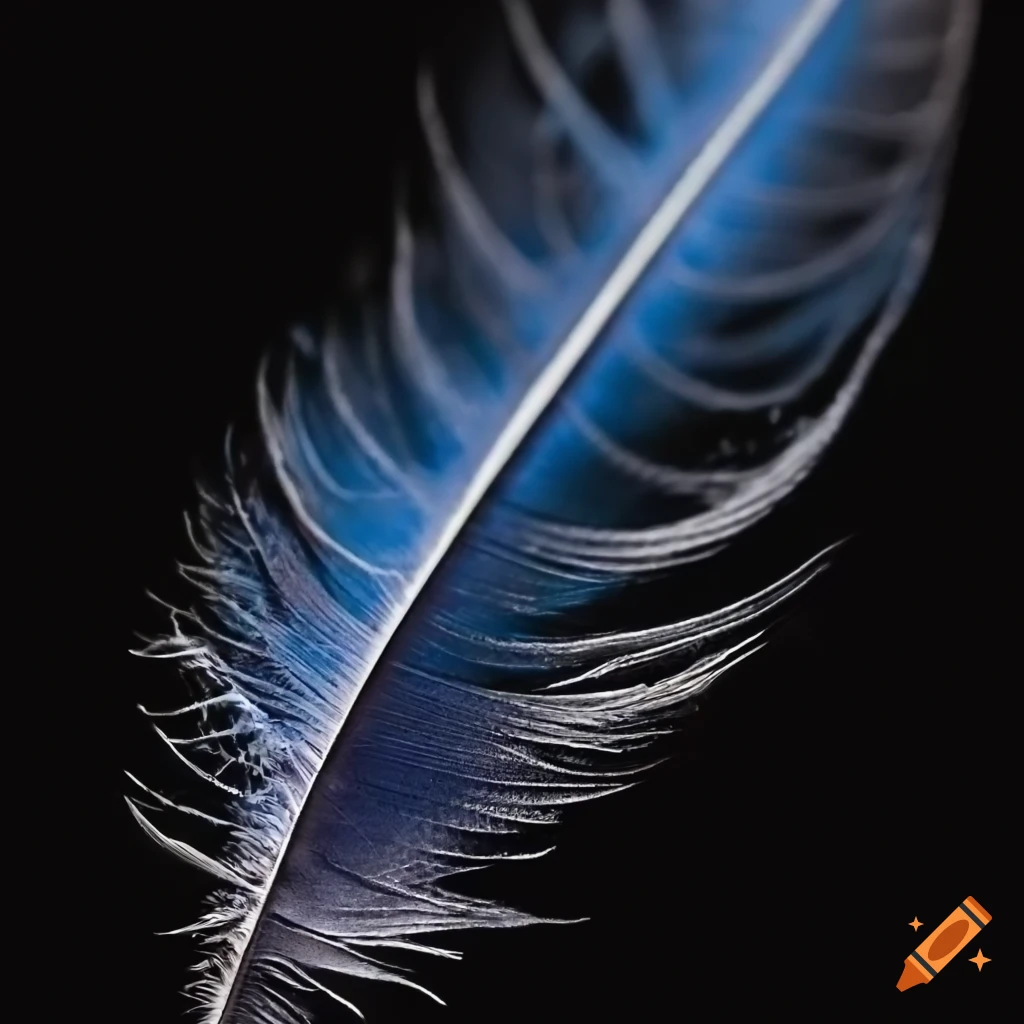 Close-up of dark feather with circular silver border on Craiyon