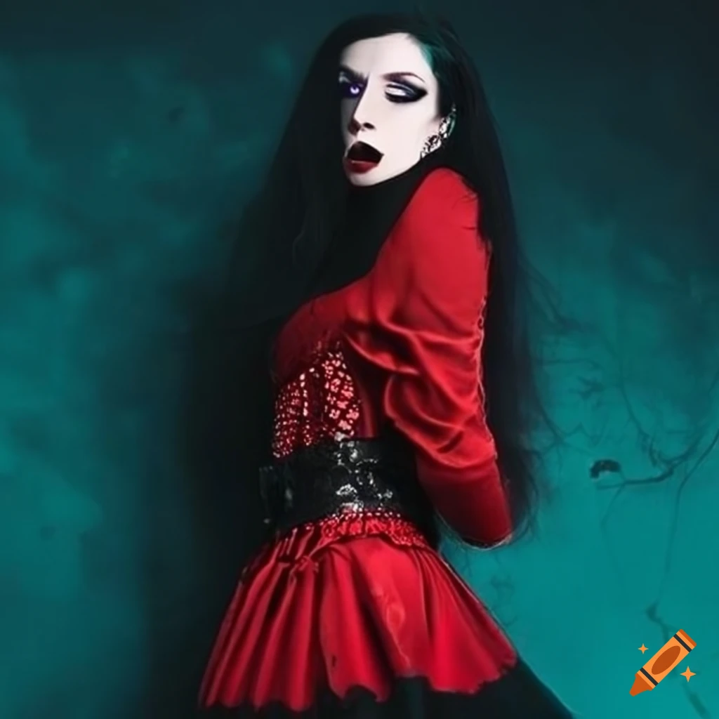 Red and teal goth outfit on Craiyon