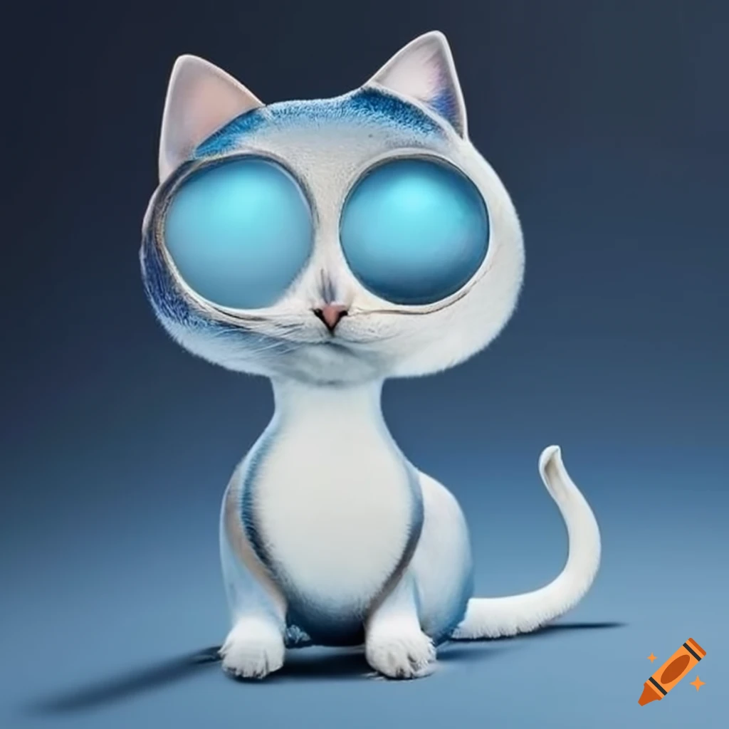 Silver, light blue, white, and blue crystal cat sculpture on Craiyon