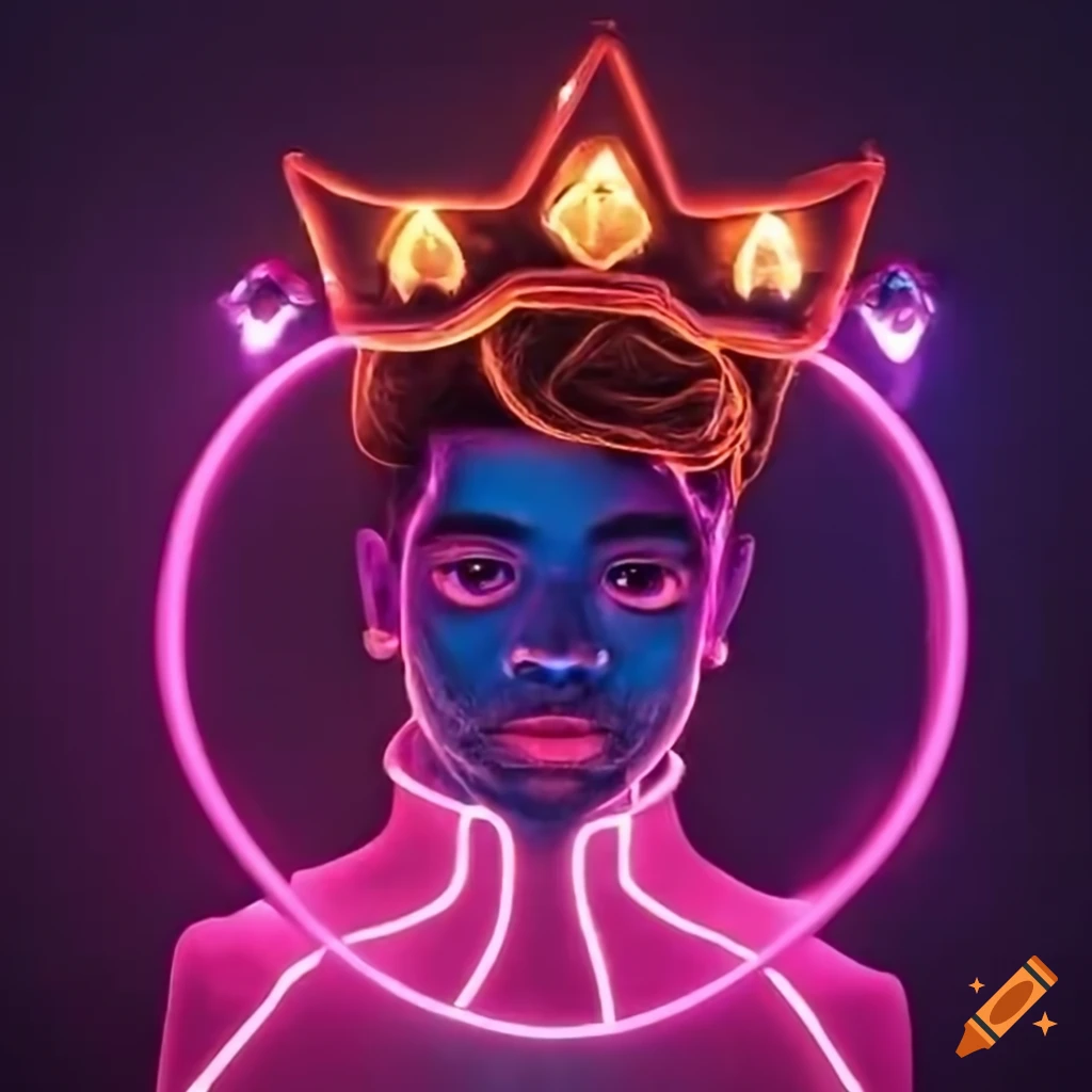 Neon prince adorned with jewels made of lights on Craiyon