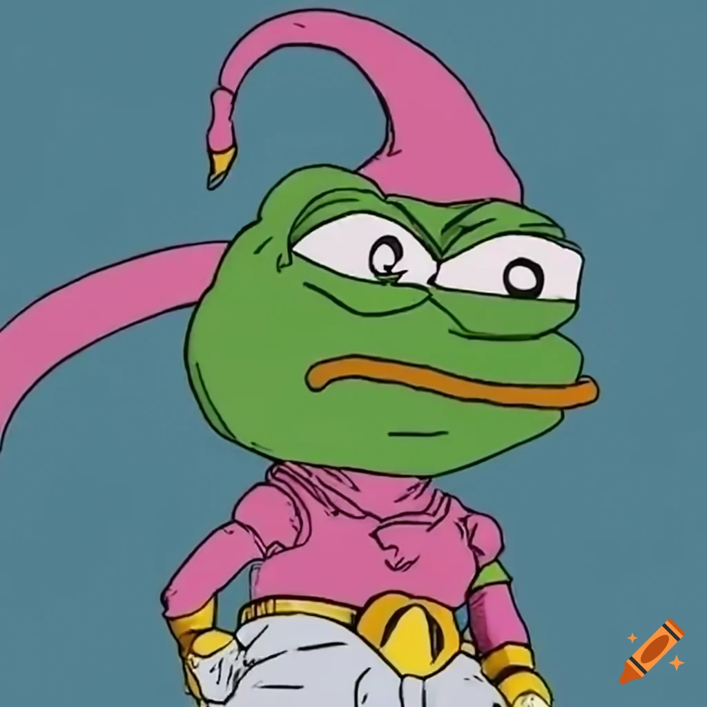 Pepe the frog cosplay as Majin Buu from Dragon Ball Z on Craiyon
