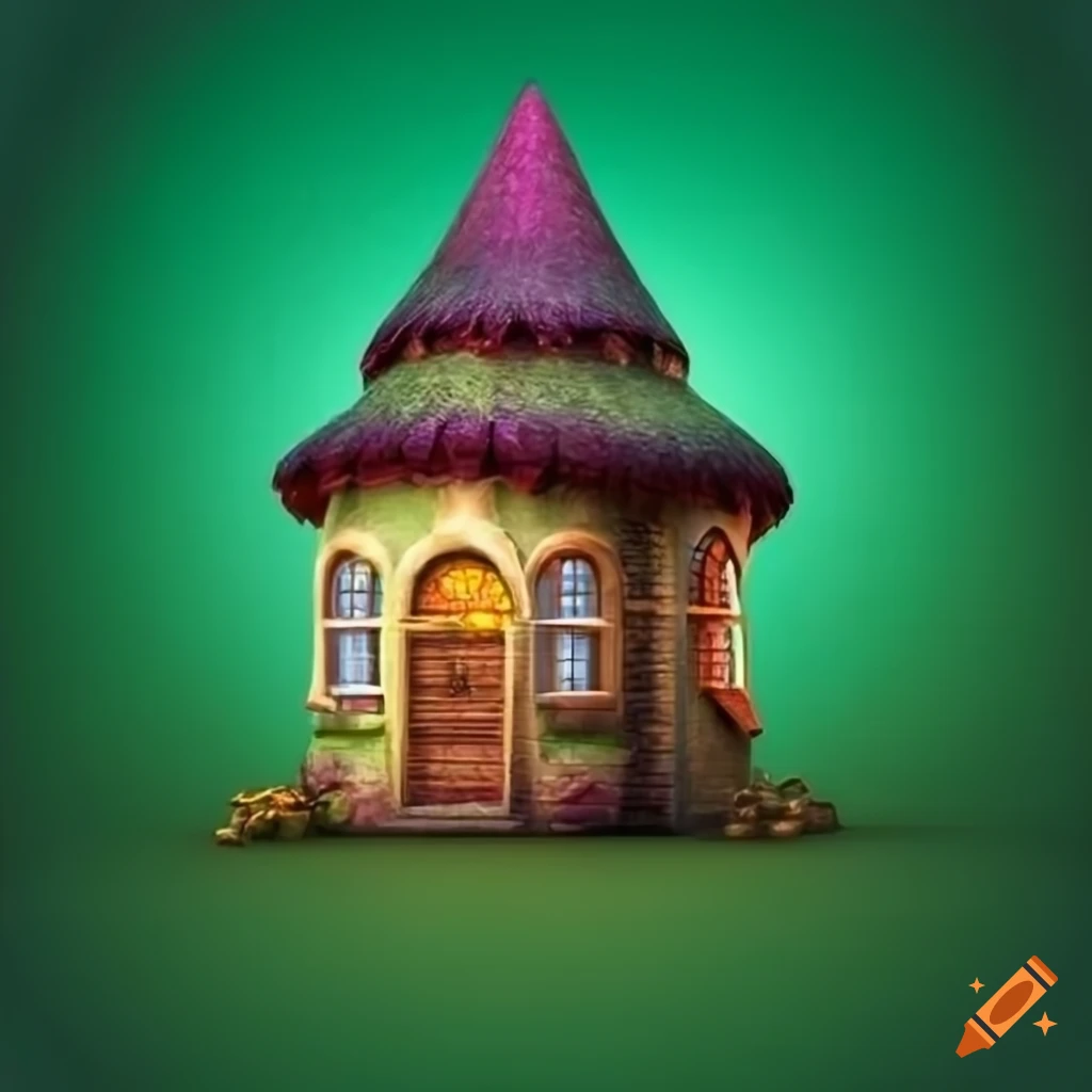 Small fantasy house against a green background on Craiyon
