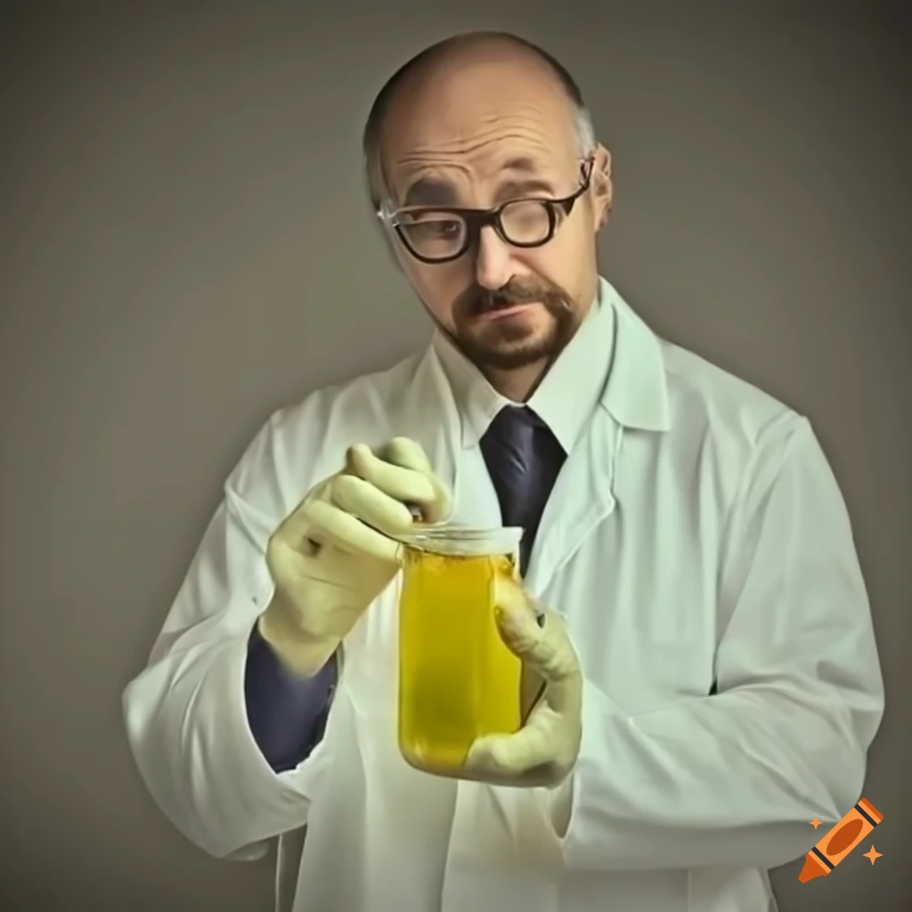 Scientist holding vial of glowing yellow potion in a laboratory on Craiyon