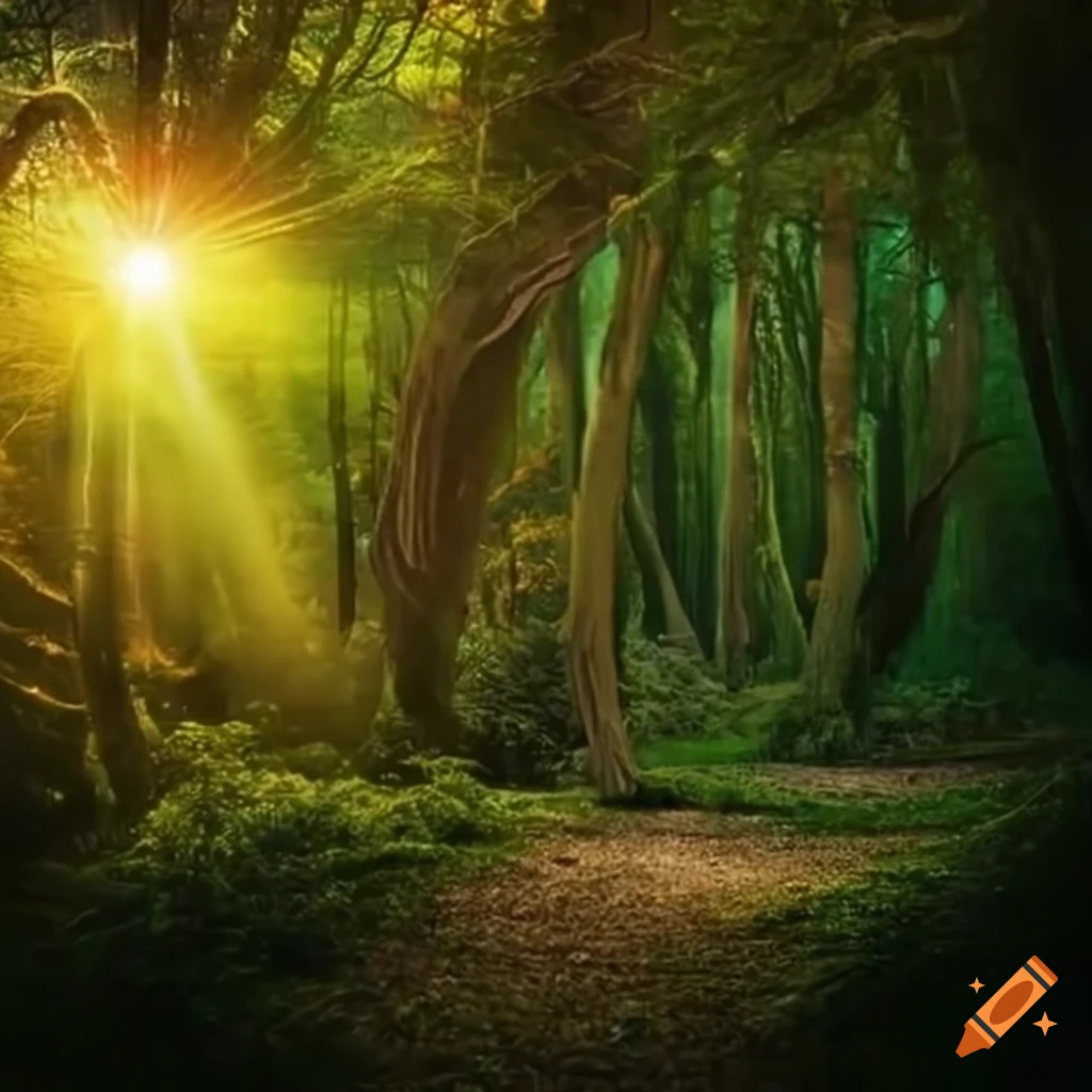 Bright enchanted forest in the midday sun on Craiyon