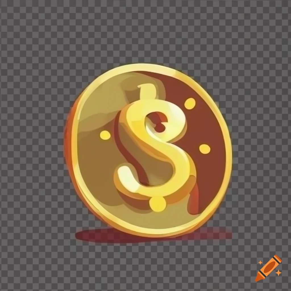 Gold coin in a cartoonish fantasy style with transparent background on ...
