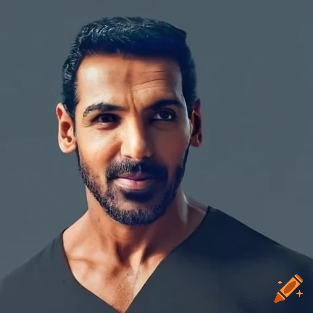 Smiling movie star John Abraham posing for a photo on Craiyon