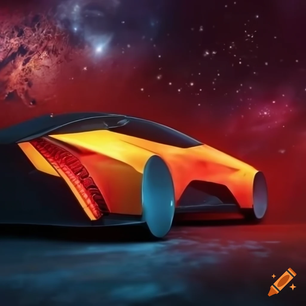 Concept car with lava background and planet stars on Craiyon