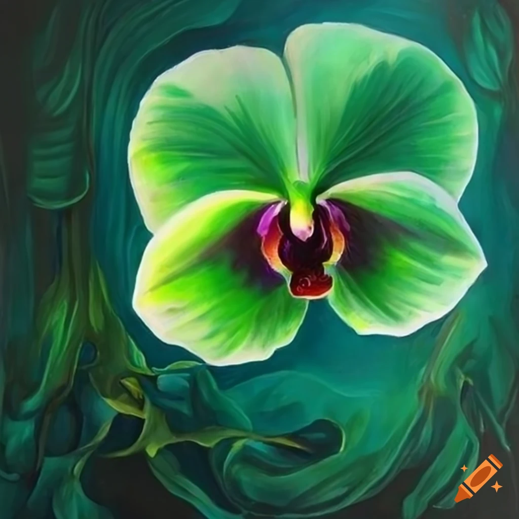 Surreal green orchid painting on Craiyon