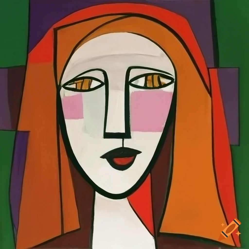 Cubist portrait of a woman with red hair in the style of picasso on Craiyon