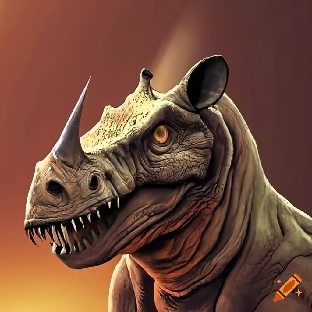 Hybrid creature of a rhinoceros and a tyrannosaurus rex on Craiyon