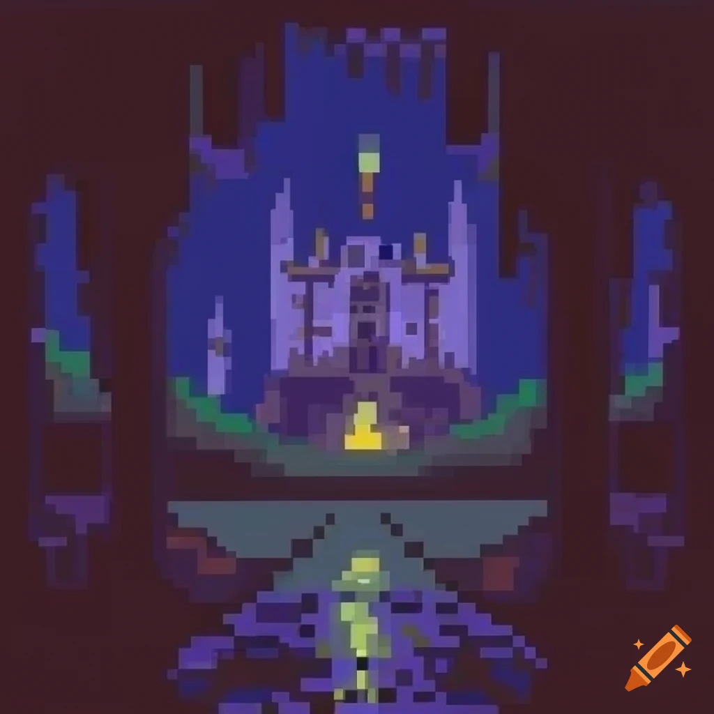 Sprawling underground castle illuminated by luminescent stones in pixel ...